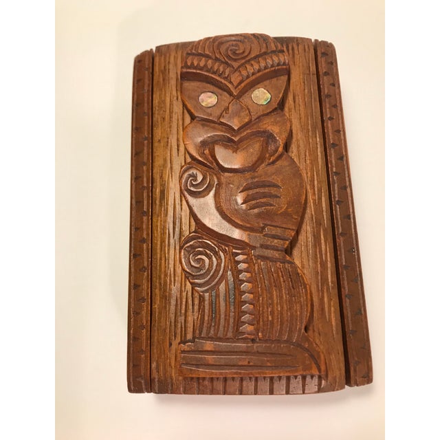 New Zealand Mid-Century Maori Wooden Tiki Box Waka Huia Hand Carved Art ...