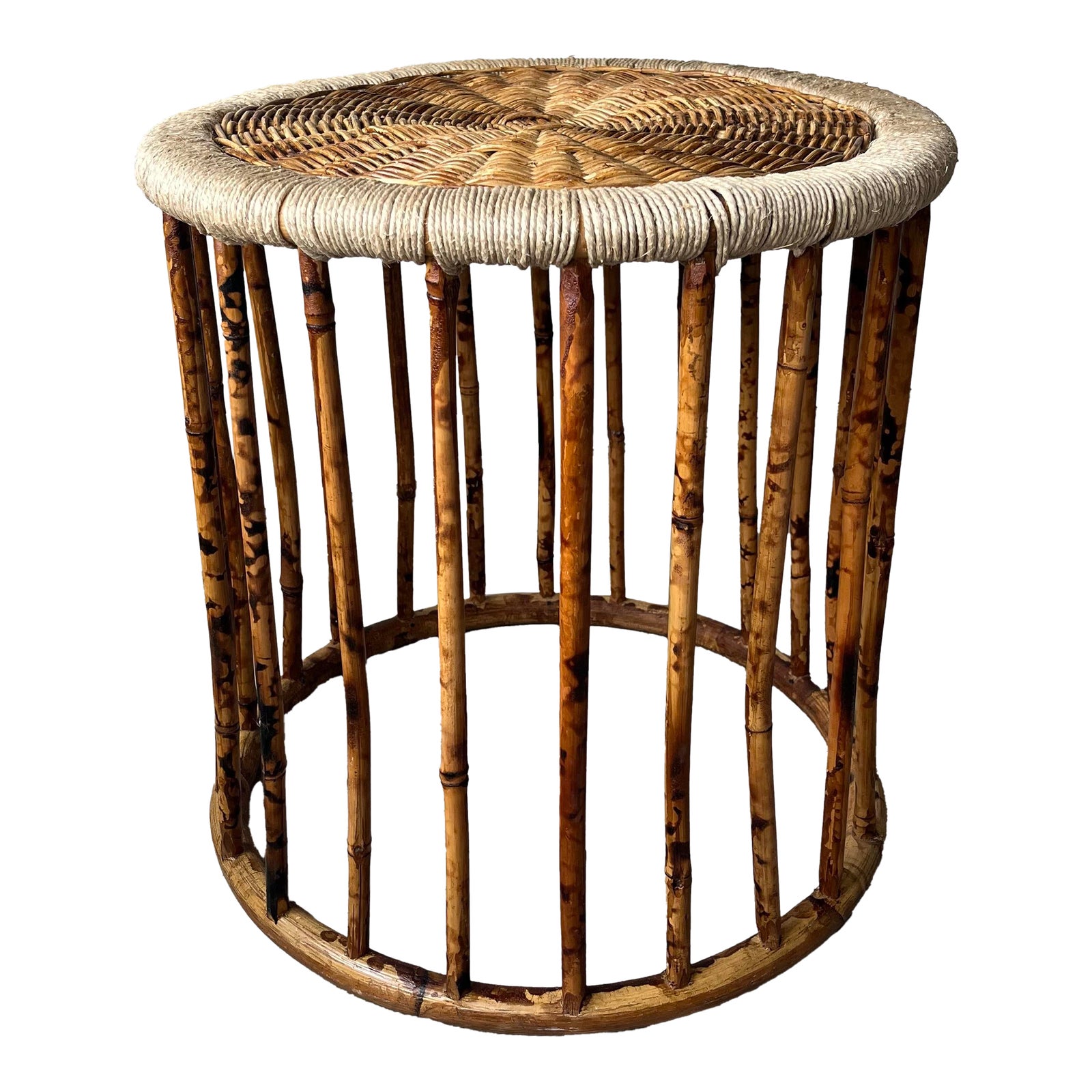 Vintage Tortoiseshell Bamboo, Wicker and Jute Side Table Plant Stand ...