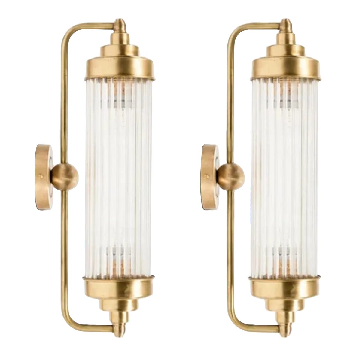Pair Skyscraper Vintage Art Deco Wall Sconces Bankers Brass & Glass Rod ...