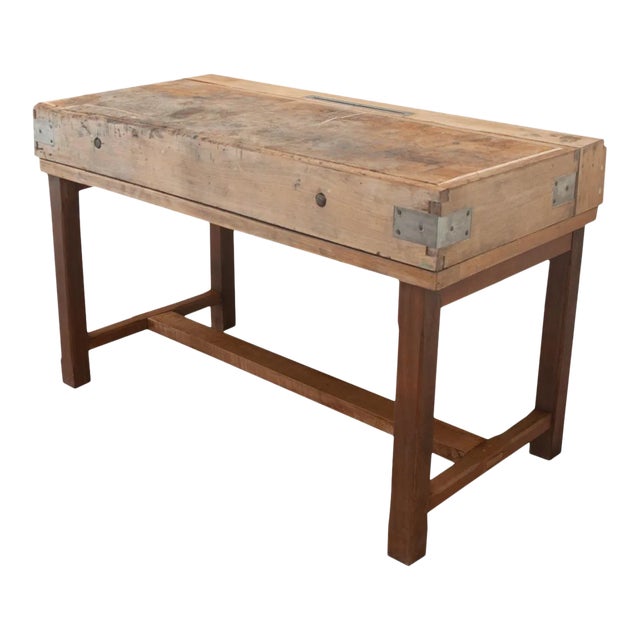 French Oak and Pine Butcher Block Table | Chairish