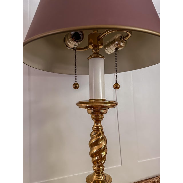 Vintage Barley Twist Solid Brass 2 Bulb Table Lamp With Tole Shade ...