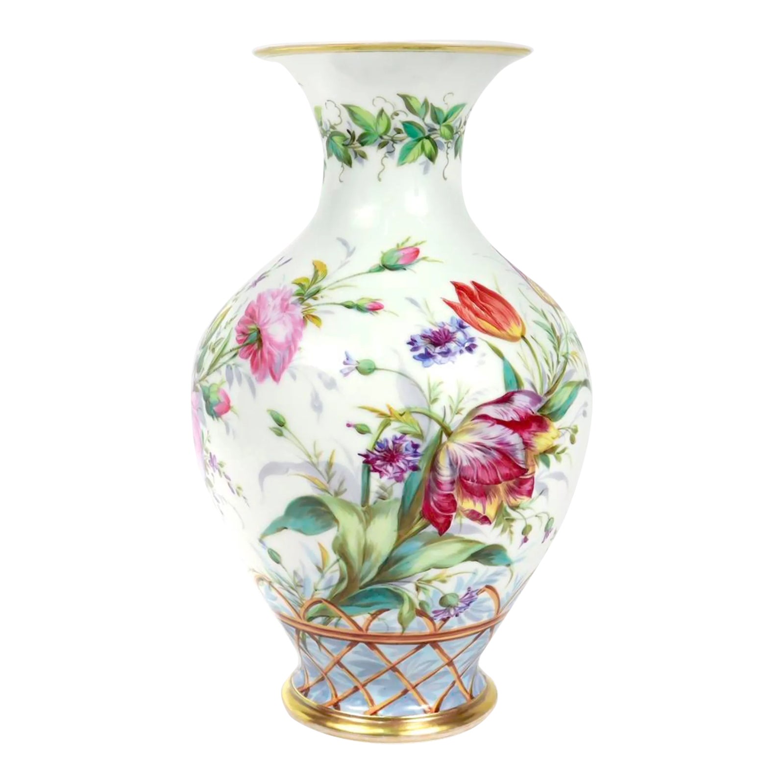 Large Antique Old Paris or Vieux Porcelain Flower Vase by Peter Anton ...