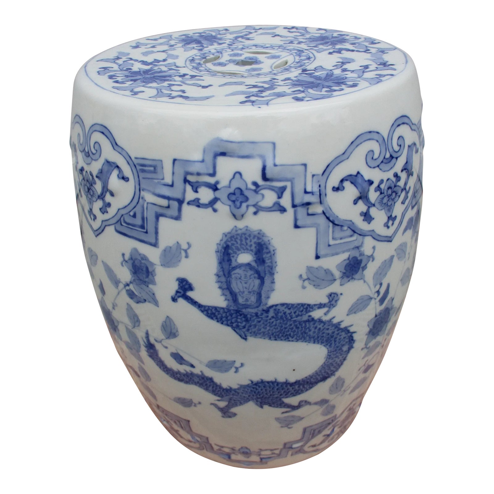 Blue & White Ceramic Chinese Garden Stool | Chairish