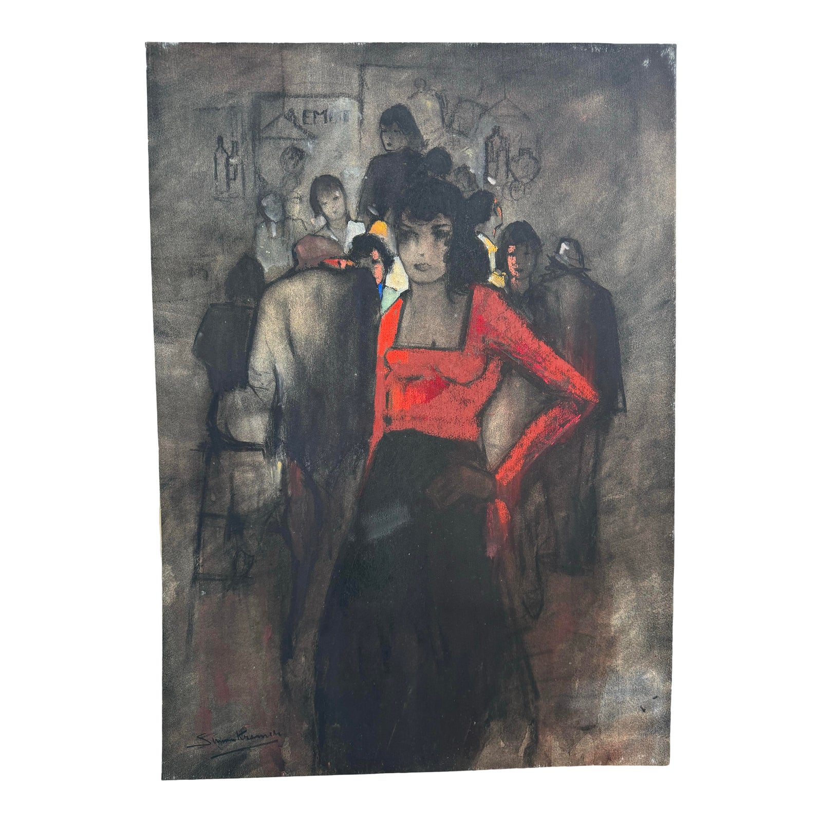 Original Simon Kramer Impressionistic Painting of Lady in Paris Night ...