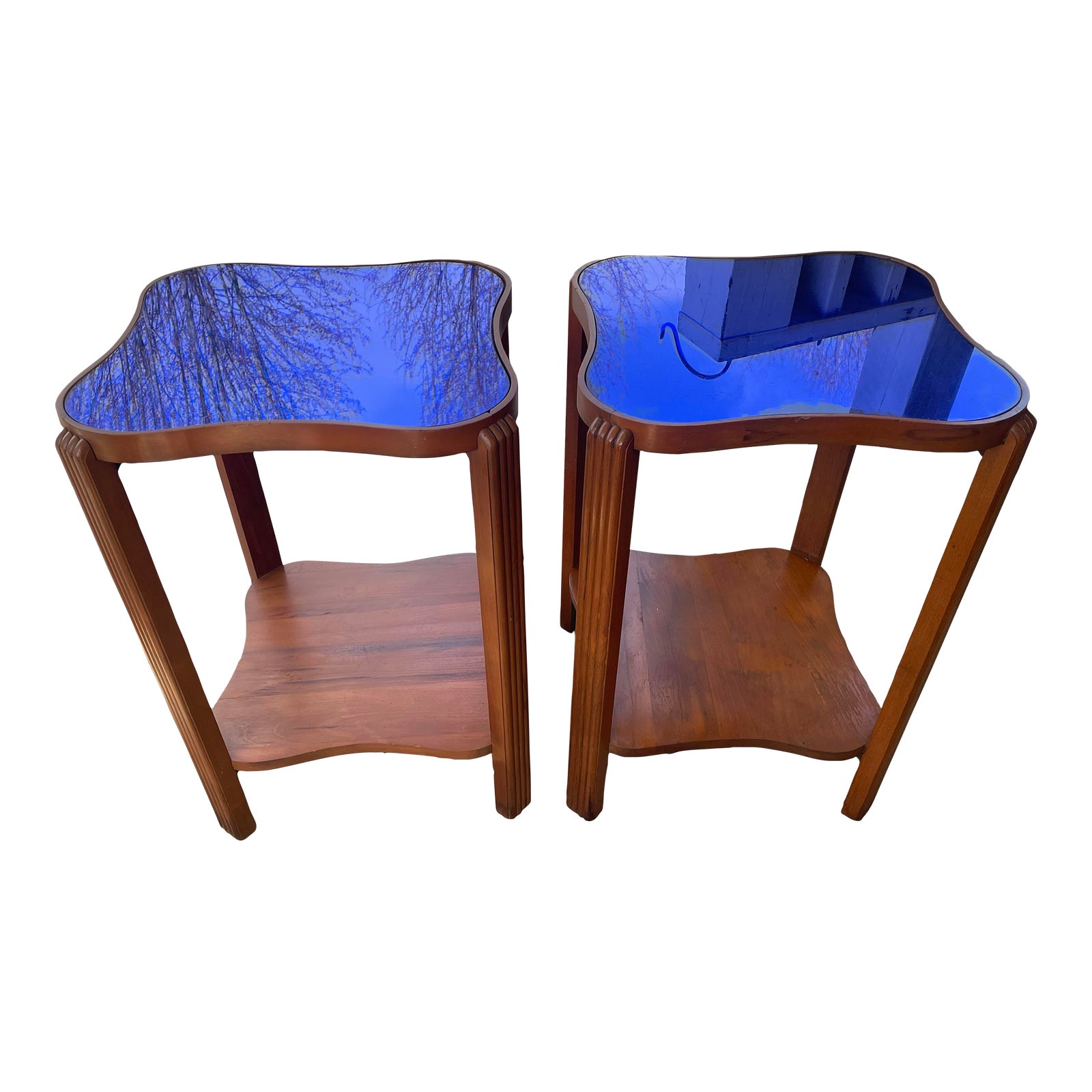 1920s Antique Art Deco Cobalt Blue Mirrored SideTables | Chairish