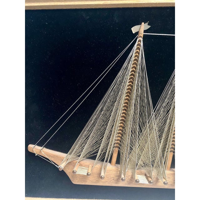 1960s Mid Century Gold Threads Sailboat String Art | Chairish