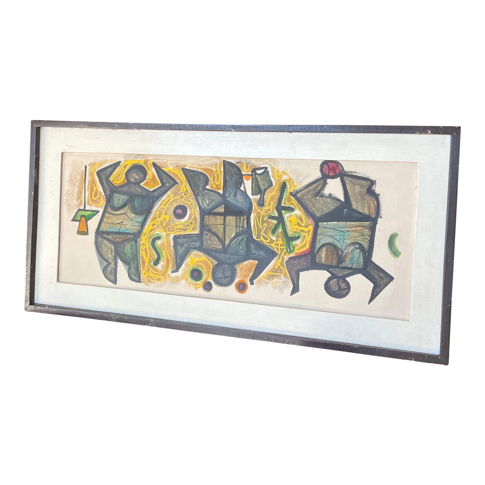 1970s Original Art Oil, Moving Figures Framed | Chairish