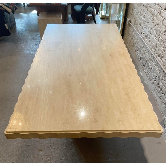 1980s Scalloped Edge Travertine Postmodern Vintage Dining Table | Chairish
