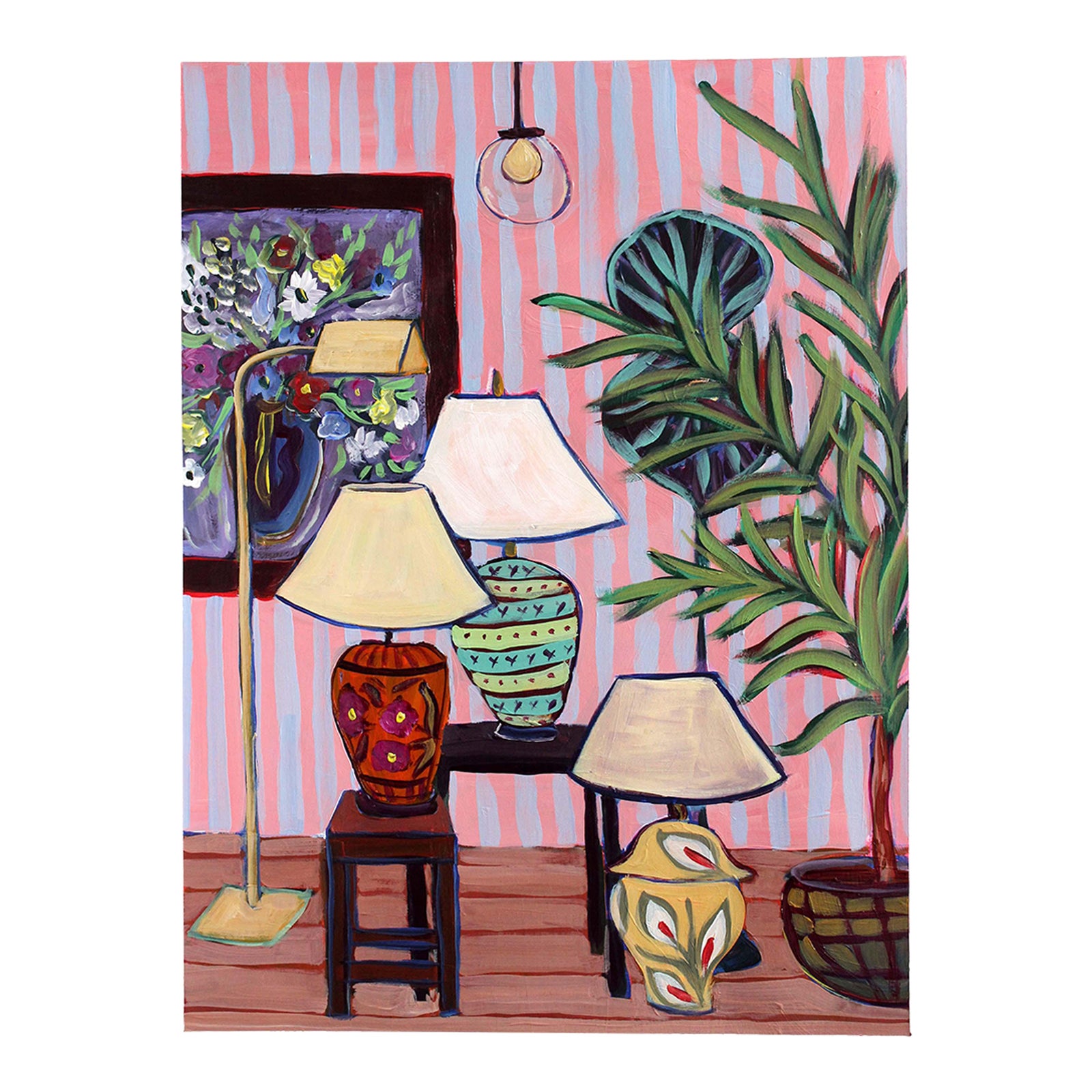 "Lamps, Plant, Painting" Contemporary Still Life Acrylic Painting by Sophie Edell | Chairish