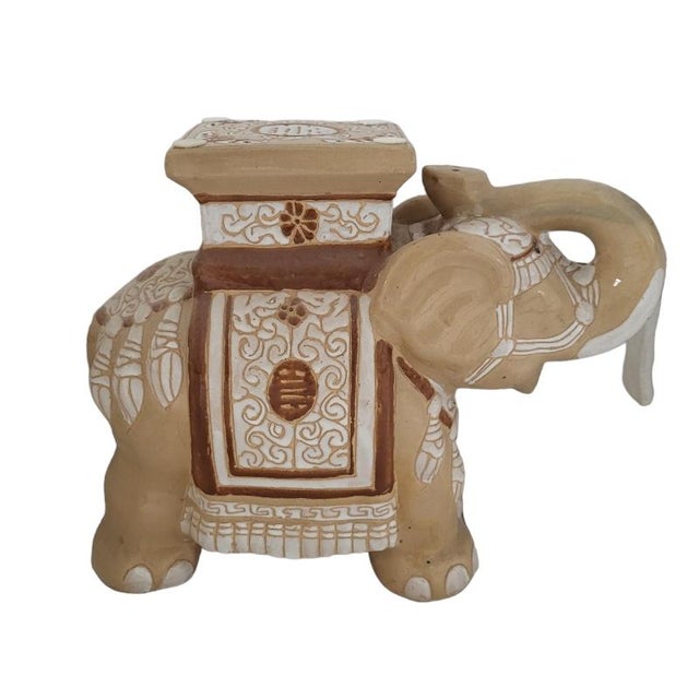 Side Table with Glazed Elephant Base | Chairish