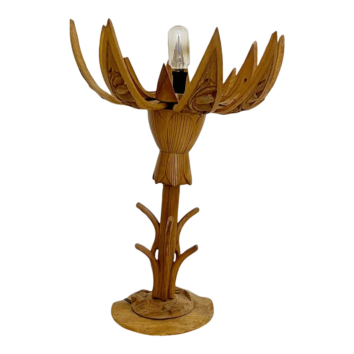 Mid 20th Century Carved Lotus Form Lamp | Chairish