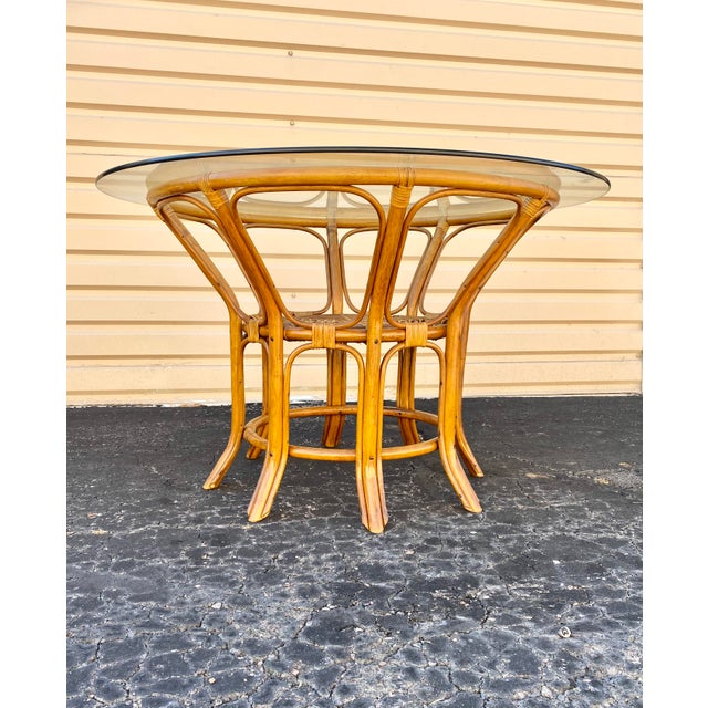 Coastal Rattan + 48” Round Glass Dining Table | Chairish