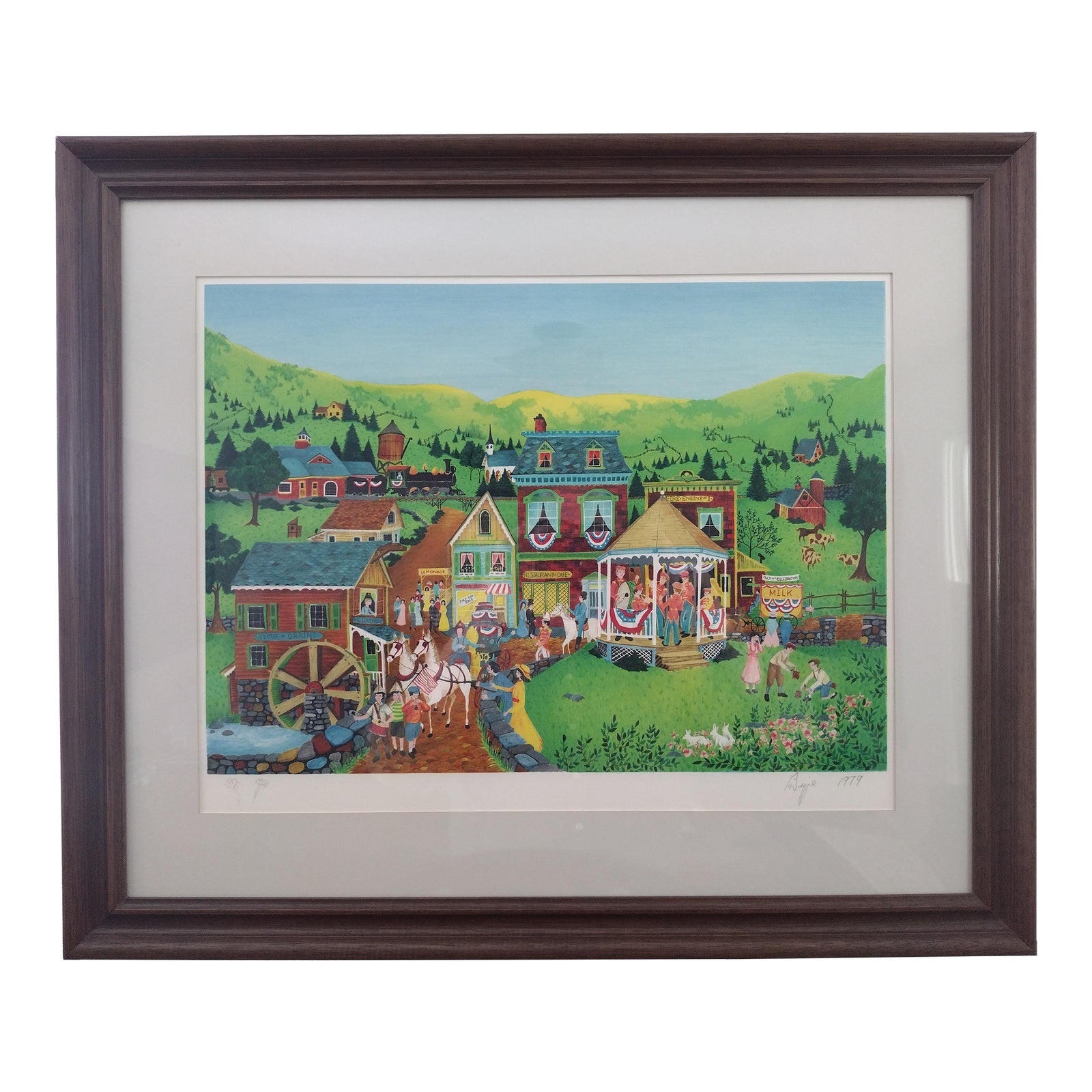 1970s Robert LoGrippo Signed Lithograph "Marching Down Main Street ...