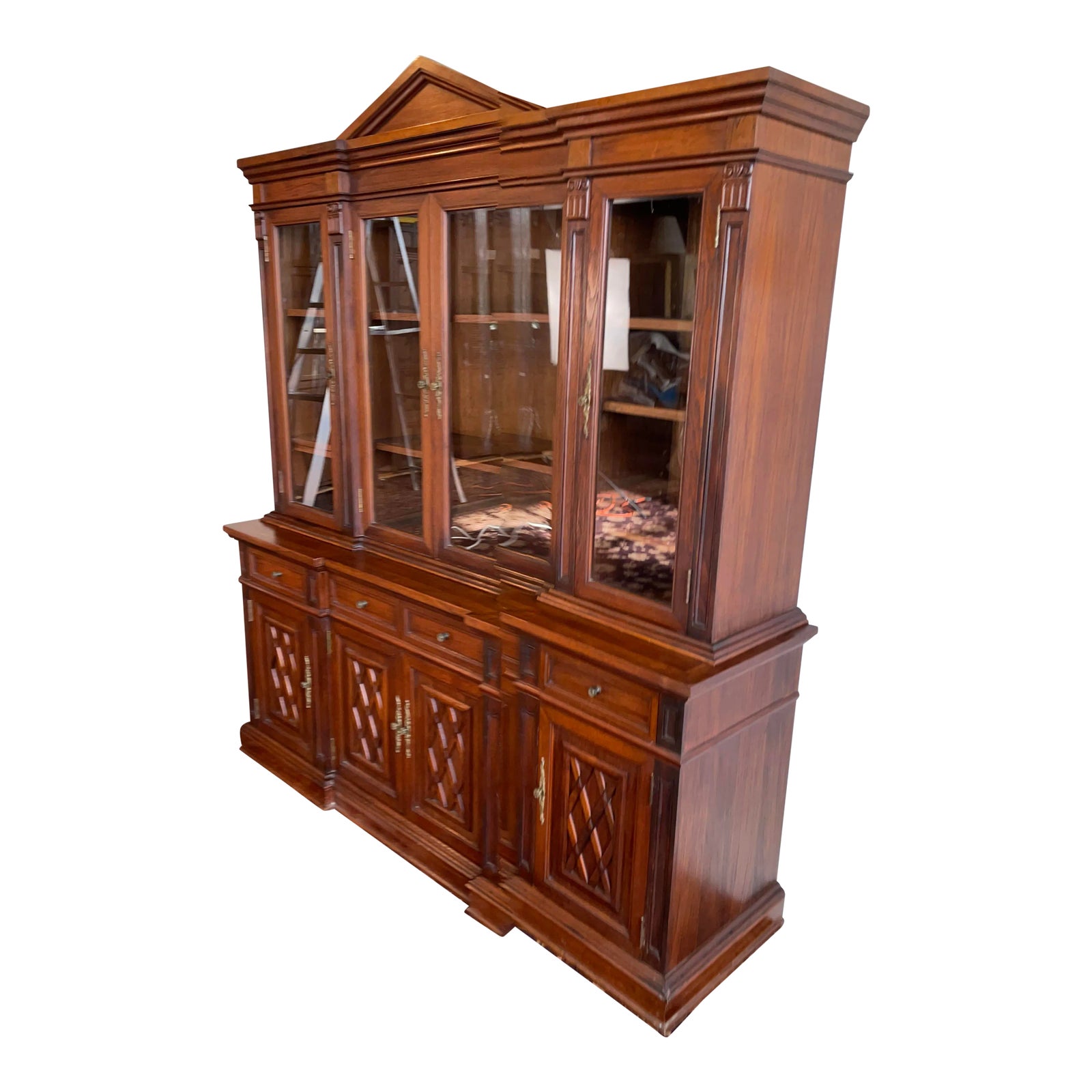 Neoclassical Rosewood Breakfront Display Cabinet | Chairish