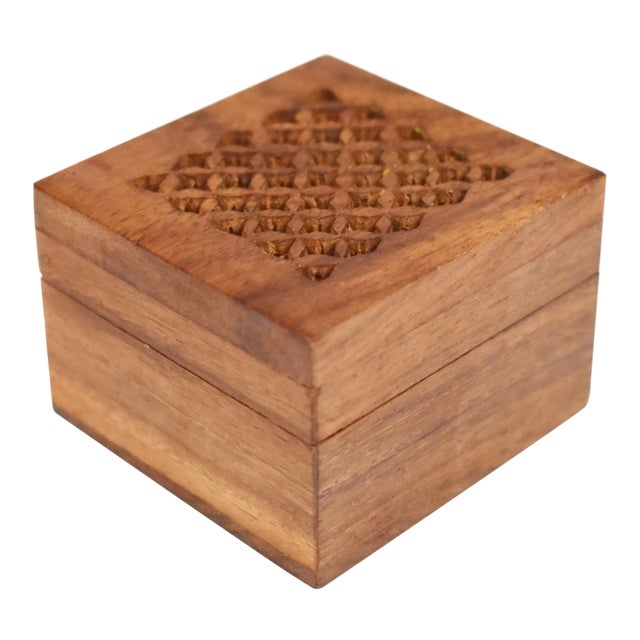 Vintage Hand Made Carved Wooden Ring Jewelry Box | Chairish