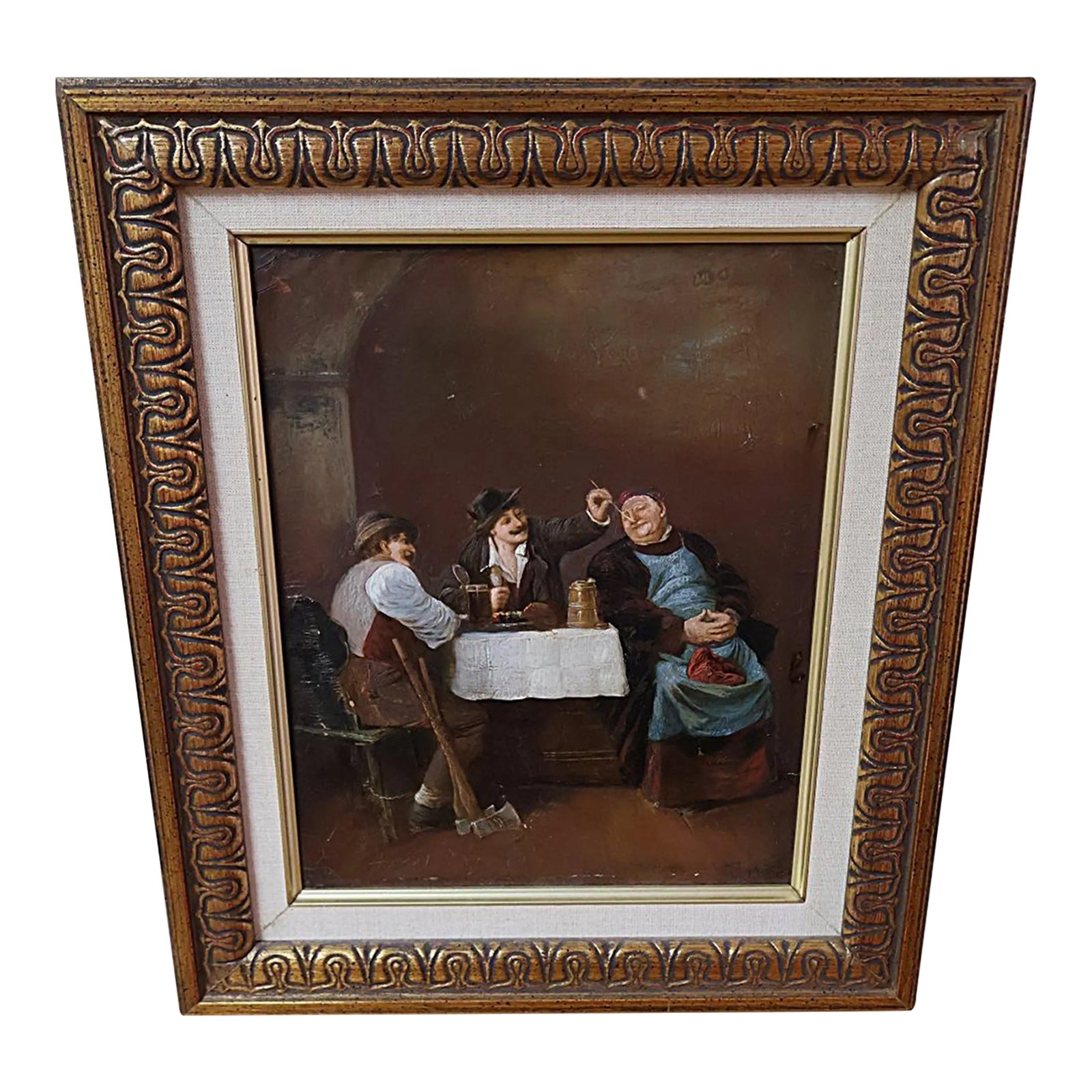 19th Century German Bar Scene Painting the Good Old Monk Signed Theo ...