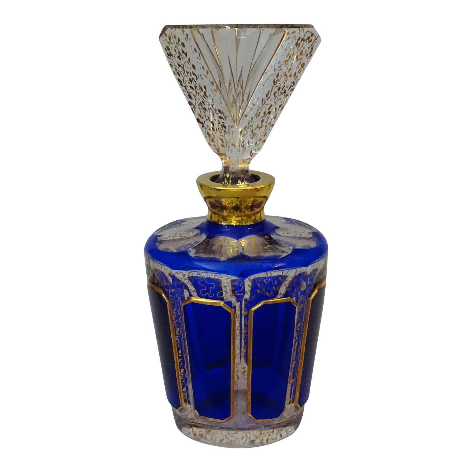 Art Deco Czech Blue and Gold Bohemian Perfume Bottle | Chairish