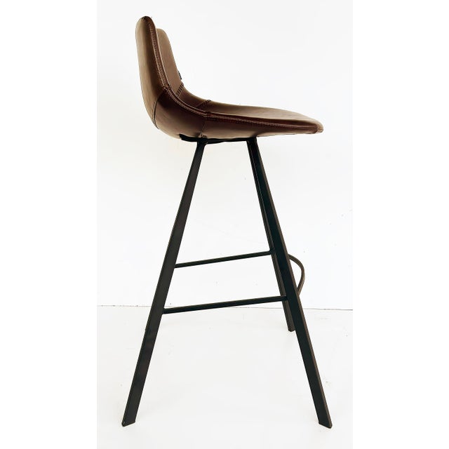 Belgian "Baseball" Faux Leather and Iron Bar Stools - a Pair | Chairish