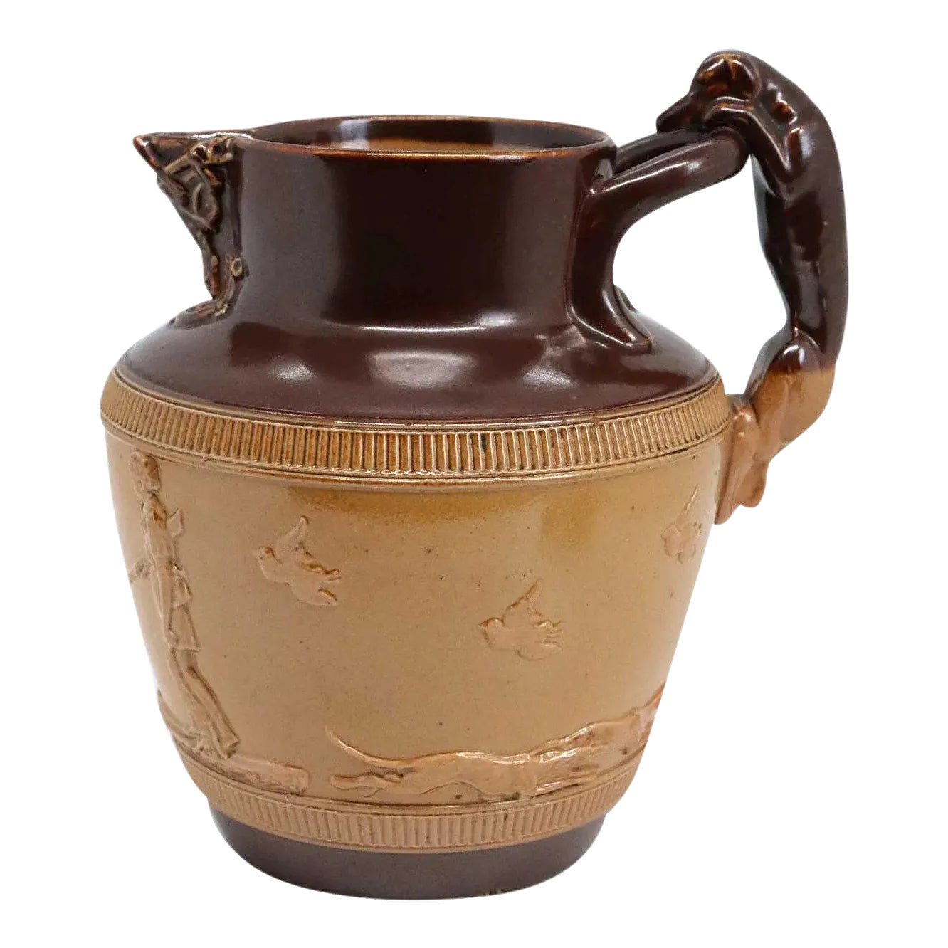 English Attributed to Doulton Lambeth Stoneware Pottery Hound Handle ...