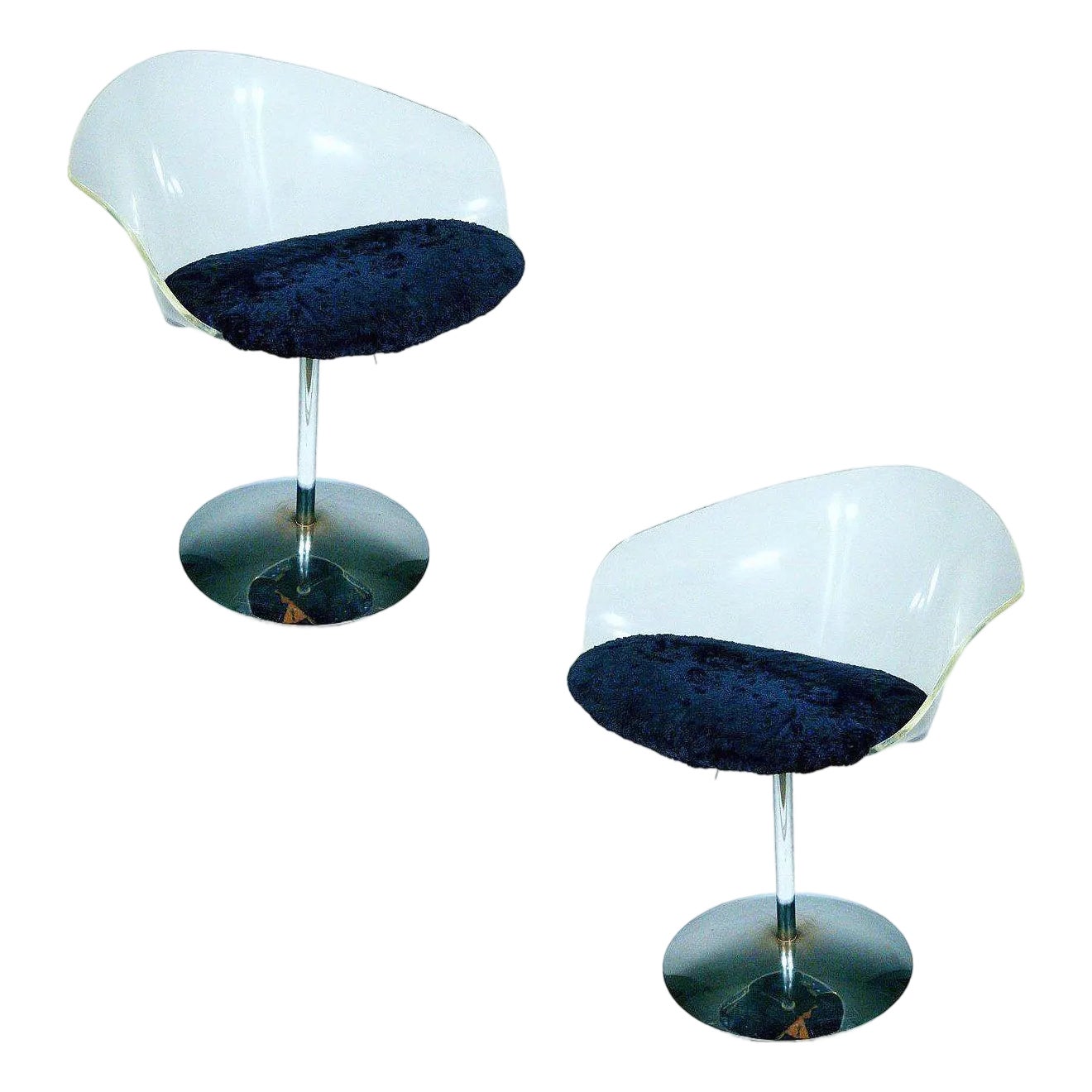 1970 Estelle Laverne Inspired Lucite & Chrome Swivel Tulip Chairs, Pair ...