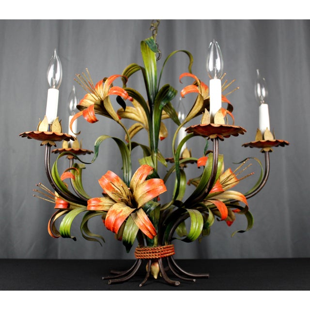 1960s Italian Tole Tiger Lily 5 Arm Light Fixture | Chairish