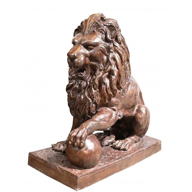 Large Bronze Lion Statues Medici Gatekeeper Lions, Set of 2 | Chairish