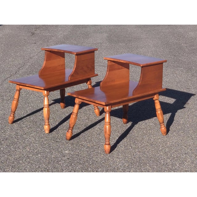 Mid 20th Century Pair Vintage Maple Colonial Style Step End Tables ...