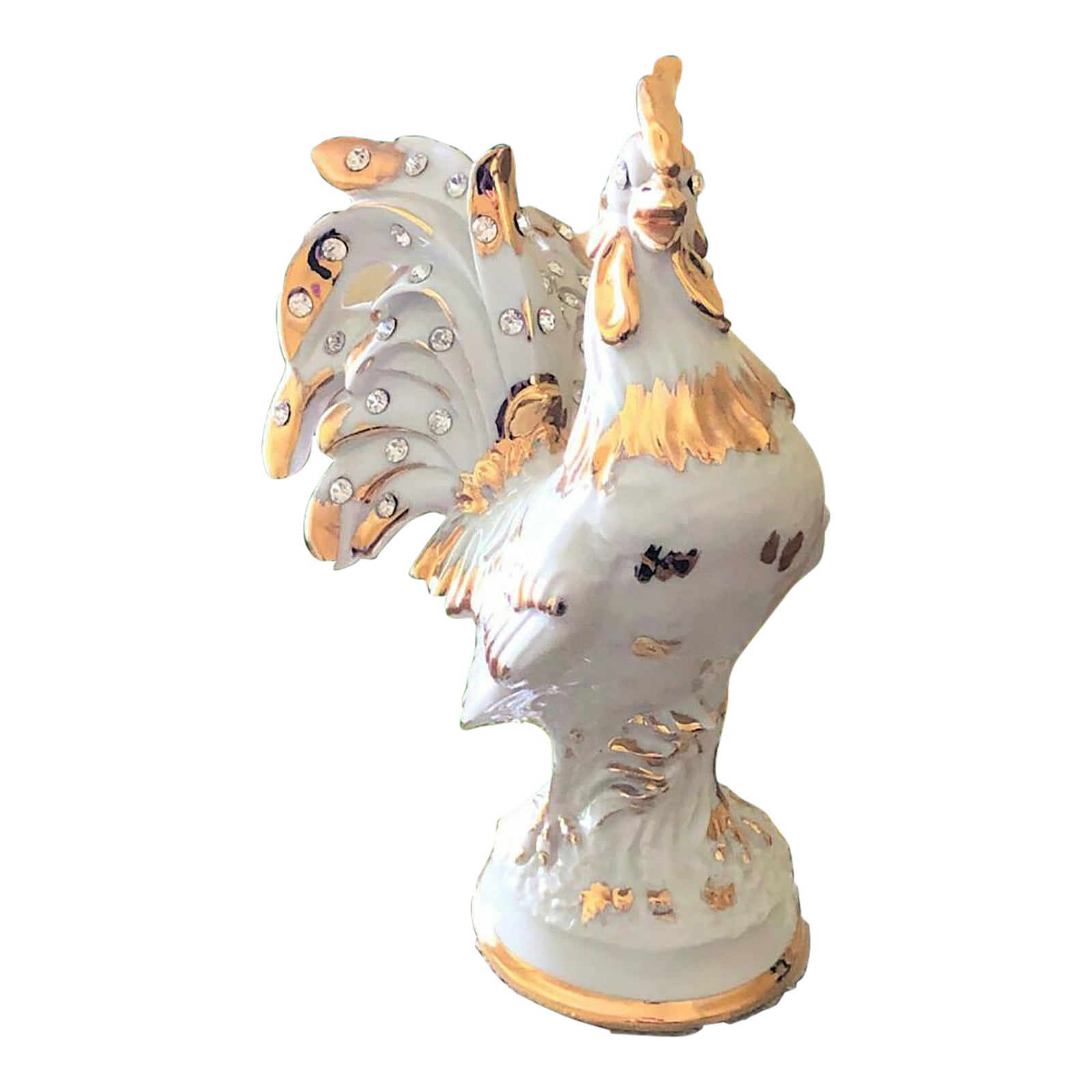 1990s Tabletop Bling Bling Rooster Figurine Decor | Chairish