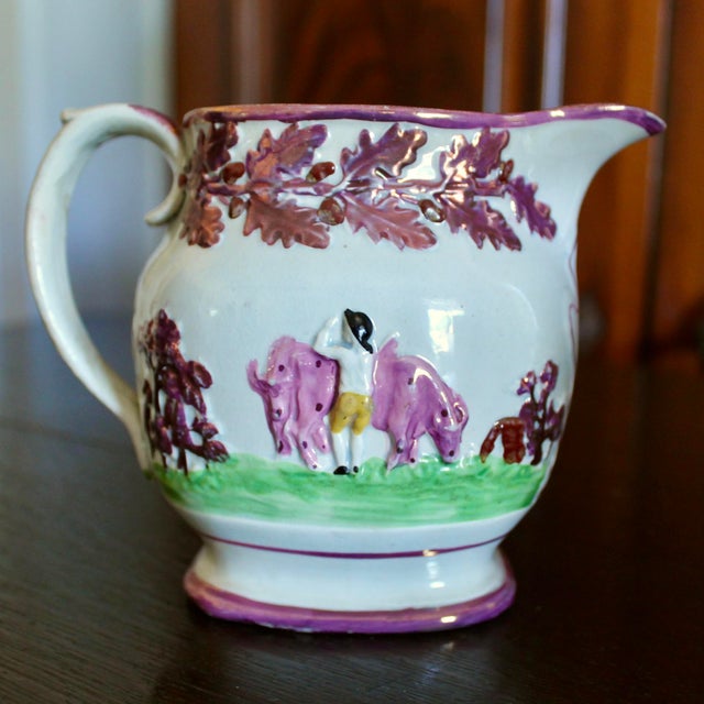 Antique Staffordshire Prattware Jug, With Cows, Early 19th Century ...