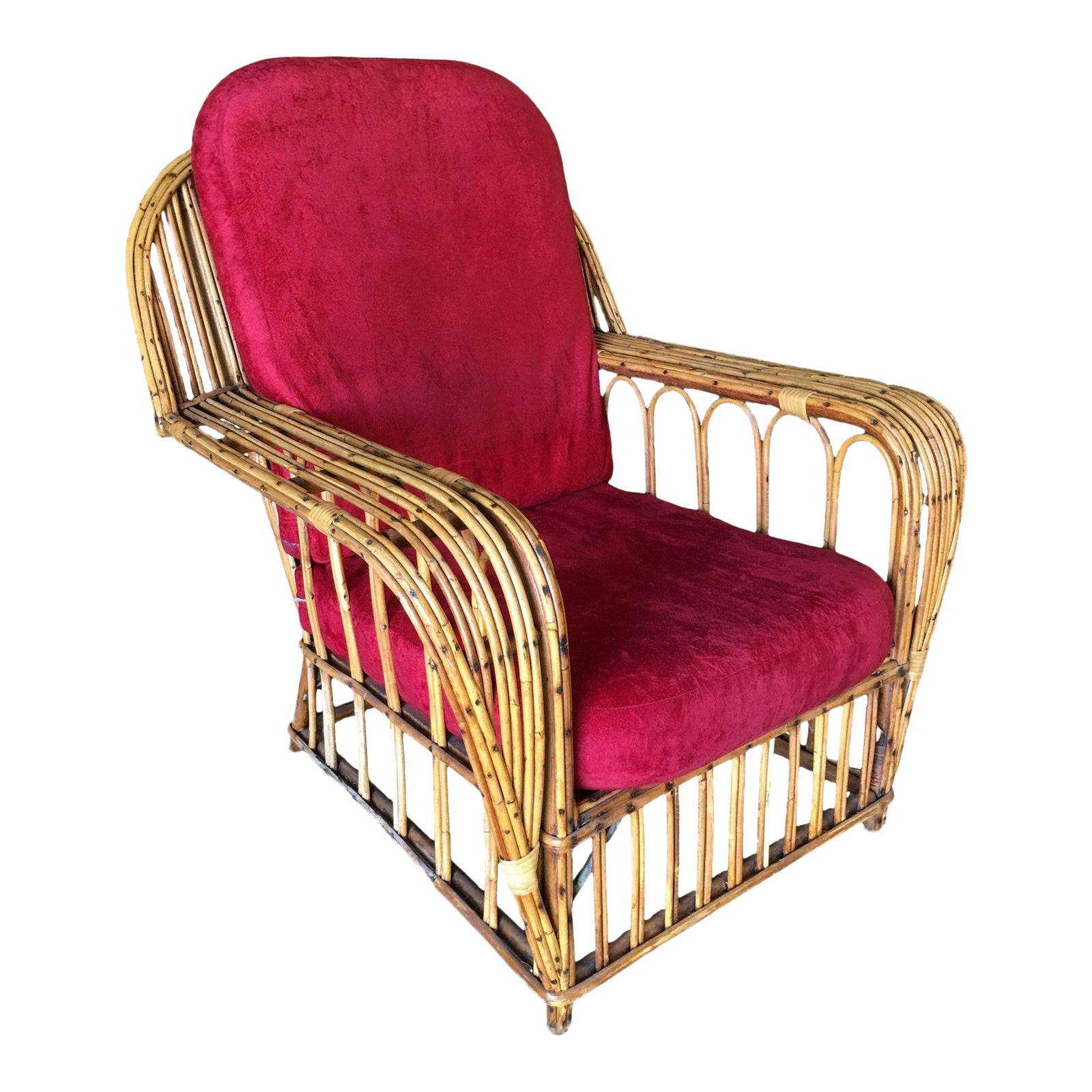 Restored Stick Reed Rattan "President's" Lounge Club Chair | Chairish
