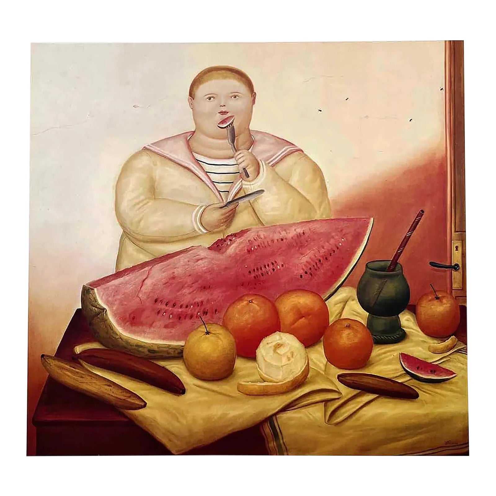 Fernando Botero 22 Boy Eating a Watermelon 1983 | Chairish