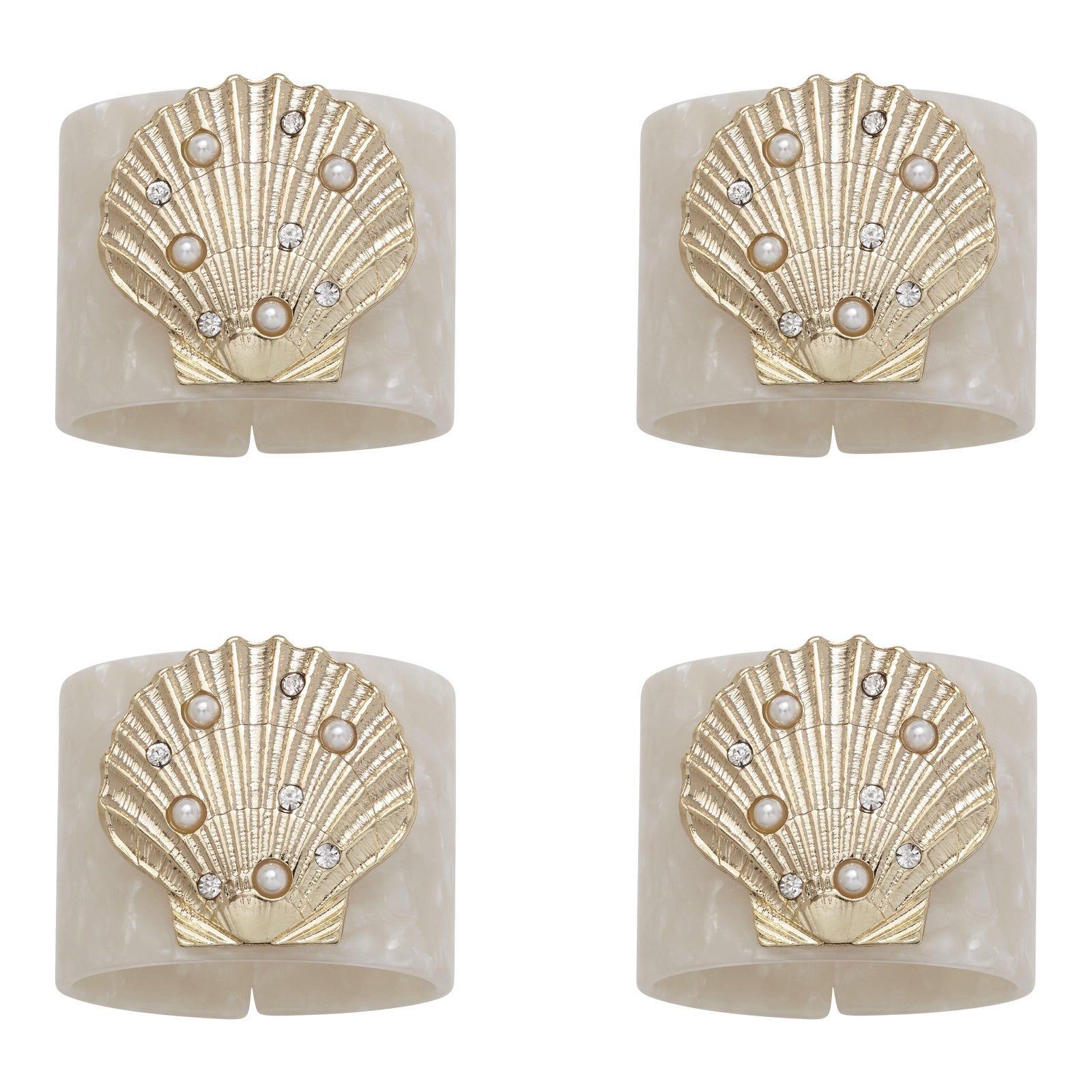 Shell Resin Napkin Rings, Pearly White, Set of Four | Chairish