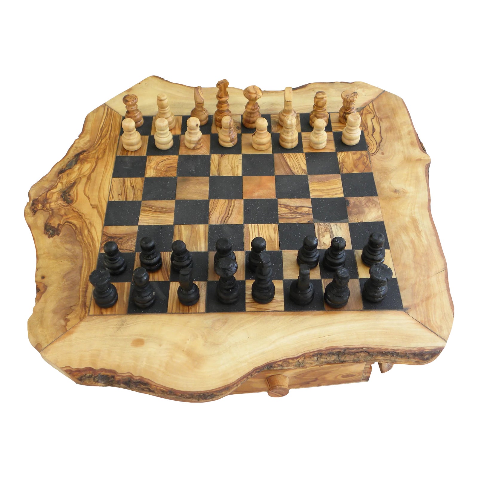 Handcarved Natural Olive Wood Chess Set Board Game With Rustic Finsh ...