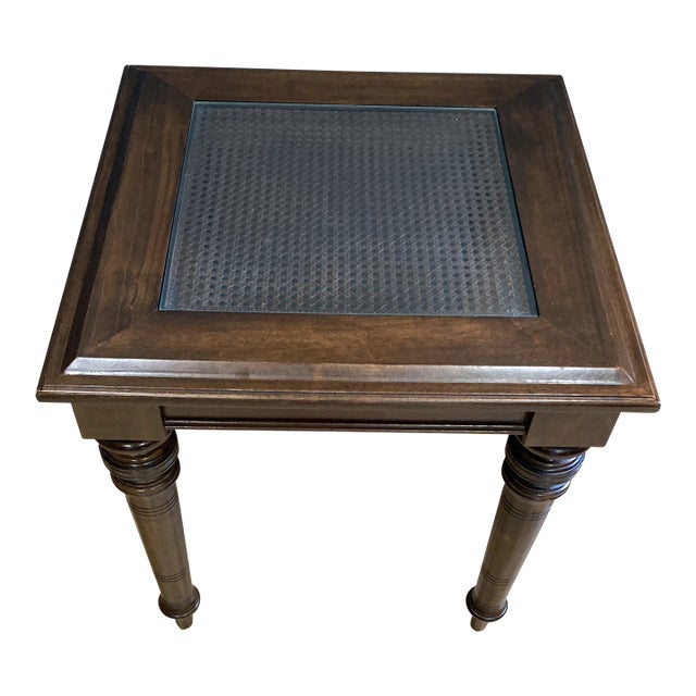 Bombay Company Cane & Glass Side Table | Chairish