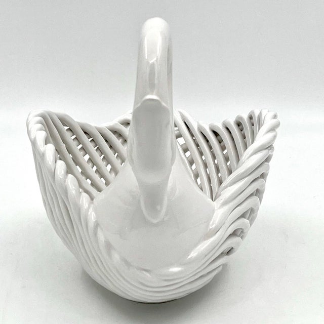 Vintage Shafford White Ceramic Basketweave Swan Planter Bowl ...