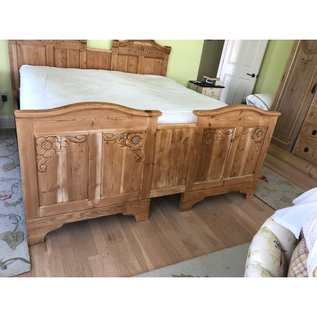 Carved Natural Pine Antique King Size Bed Frame | Chairish