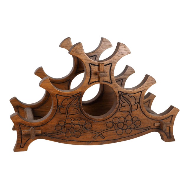 Midcentury French Wood Carved and Grape Engraved Bottle Holder | Chairish
