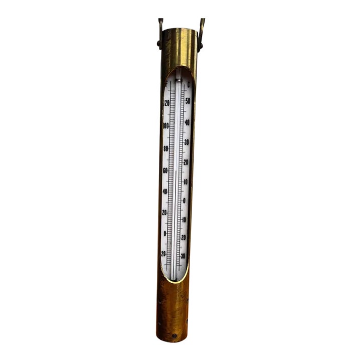 1960s Hanging Brass Temperature Thermometer Gauge | Chairish