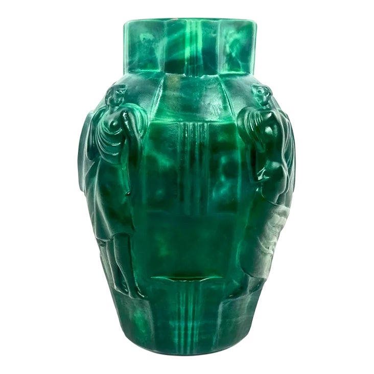 Art Deco Malachite Glass Ingrid Vase attributed to Artur Pleva for Curt ...