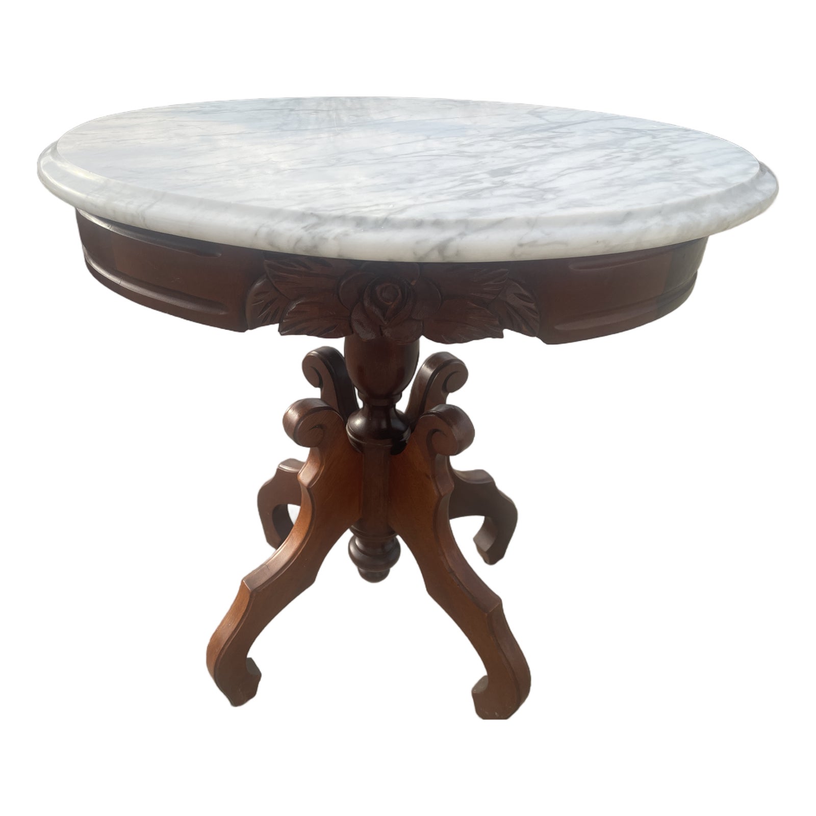 Mid 20th Century Victorian-Style Marble-Top Parlor Table | Chairish