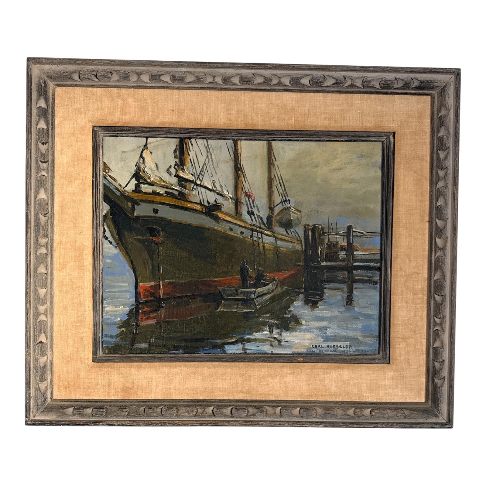 Vintage Moody Seascape by Carl Roessler “San Pedro Harbor” c.1936 ...