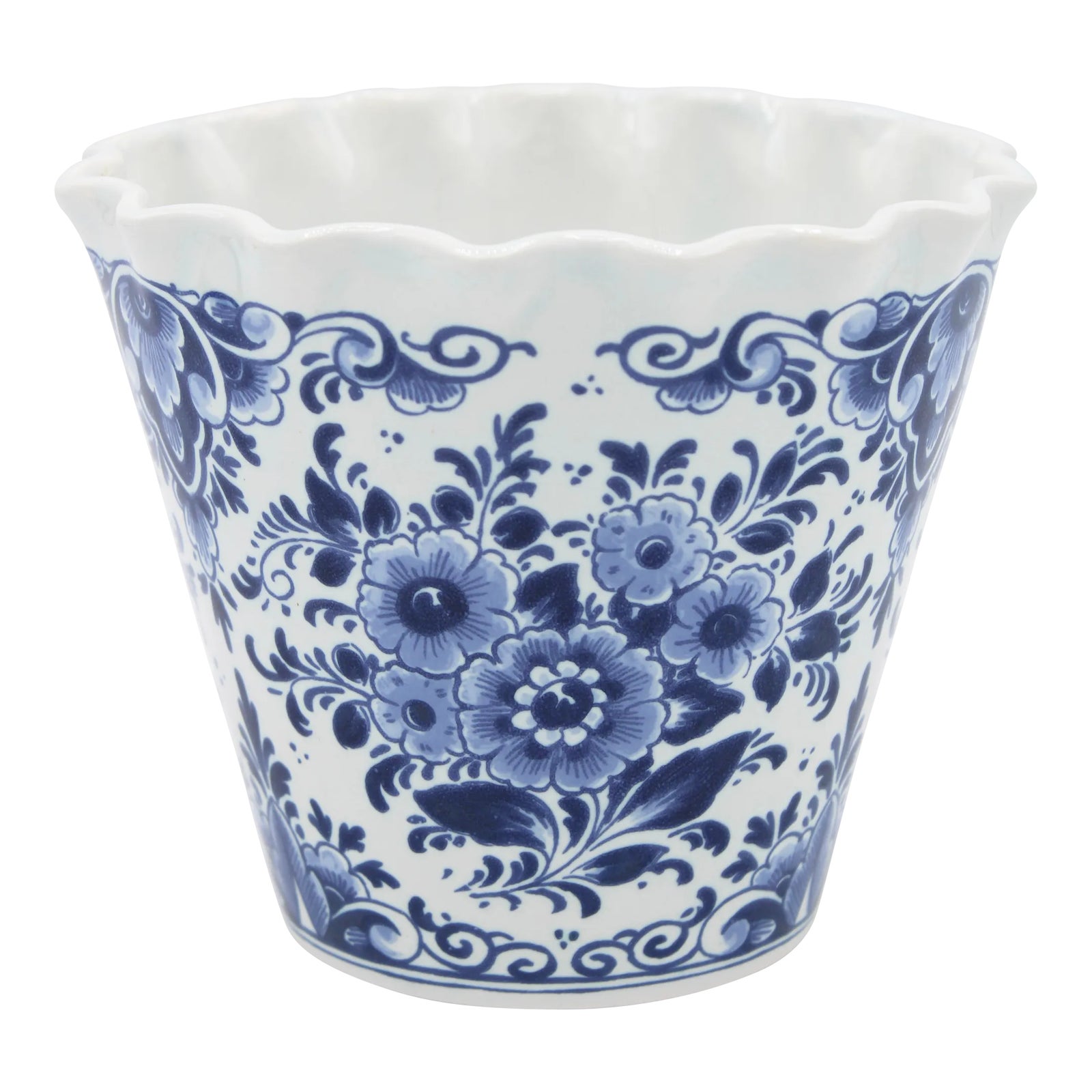 Vintage Dutch Delft Blue and White Floral Ceramic Planter | Chairish