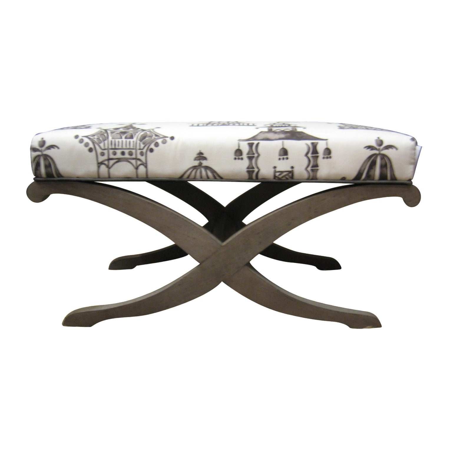 Decorative Ottoman with Pagoda Print | Chairish