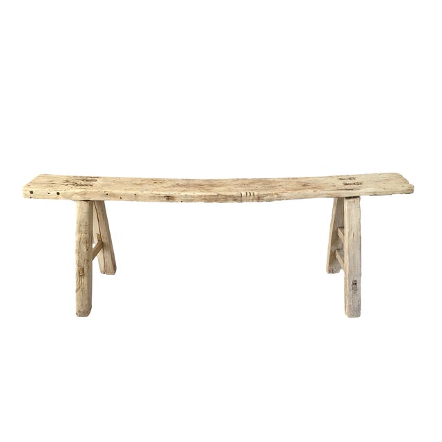 Antique Rustic Elm Long Bench | Chairish