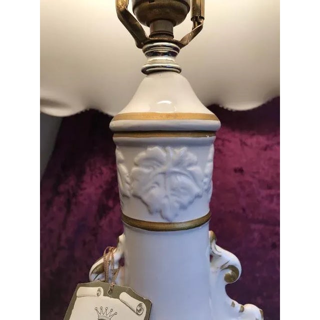 Vintage Pair of Capodimonte Lamps With White Ruffled Shades | Chairish