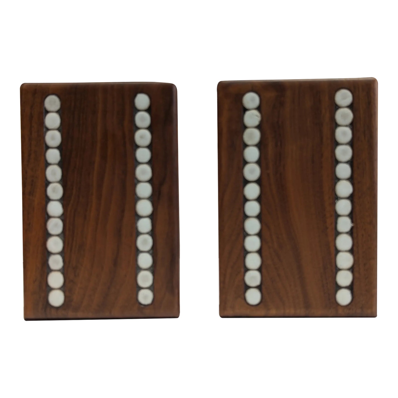 Marshall Studios Walnut Bookends With Double Dot Inlay | Chairish