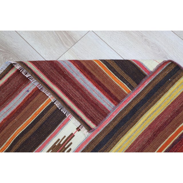 1980s Southwestern Red Striped Runner Kelim | Chairish