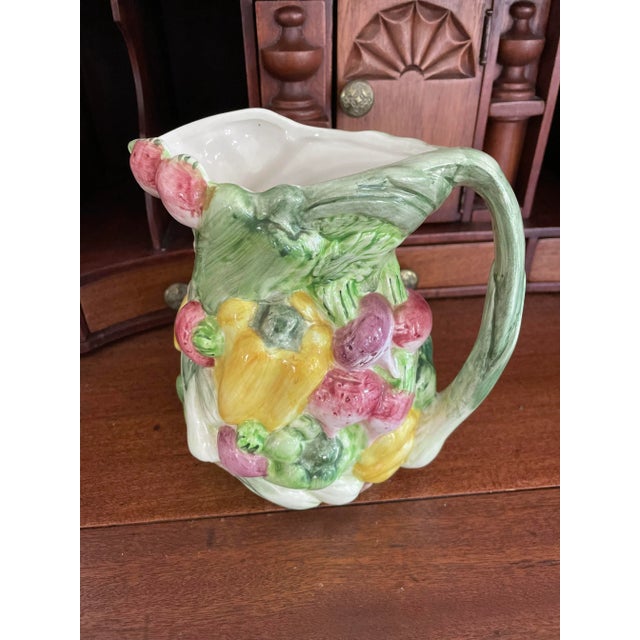 1990s Hand-Painted Majolica Style Ceramic Vegetable Pitcher | Chairish