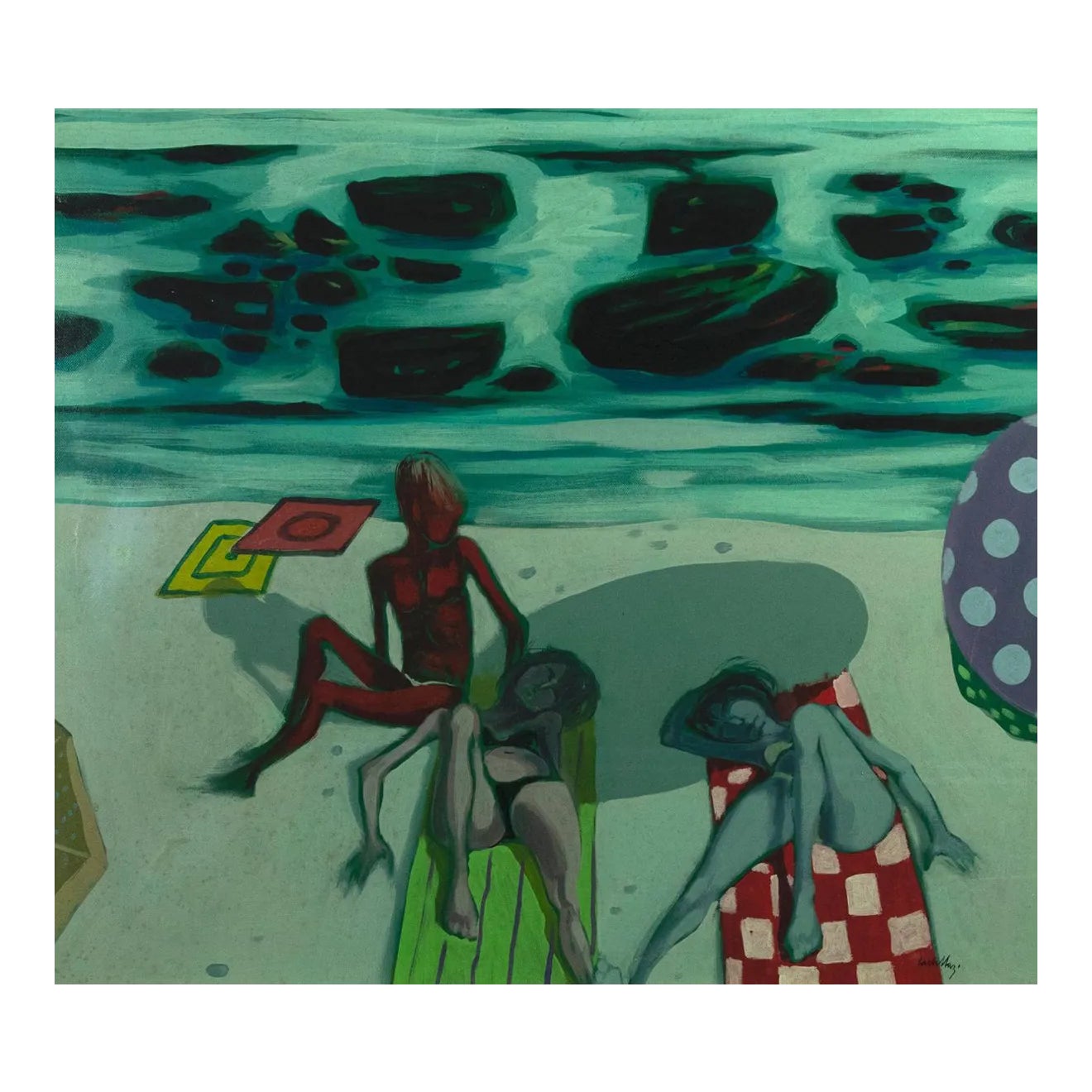 Alberto Cavallari, Figures on the Beach, Oil on Canvas, 1960s | Chairish
