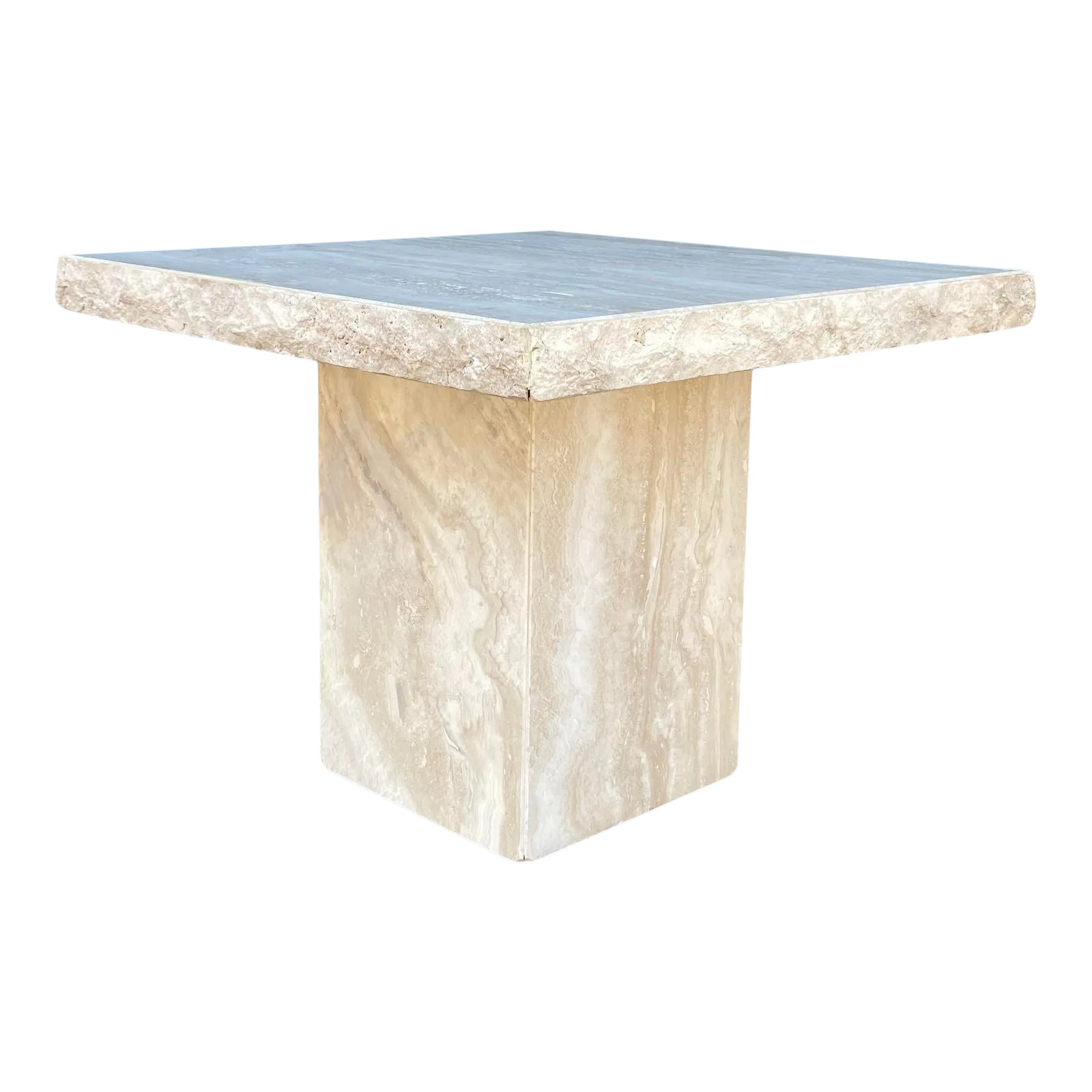 Italian Travertine Side Table with Square Rough Cut Edge | Chairish